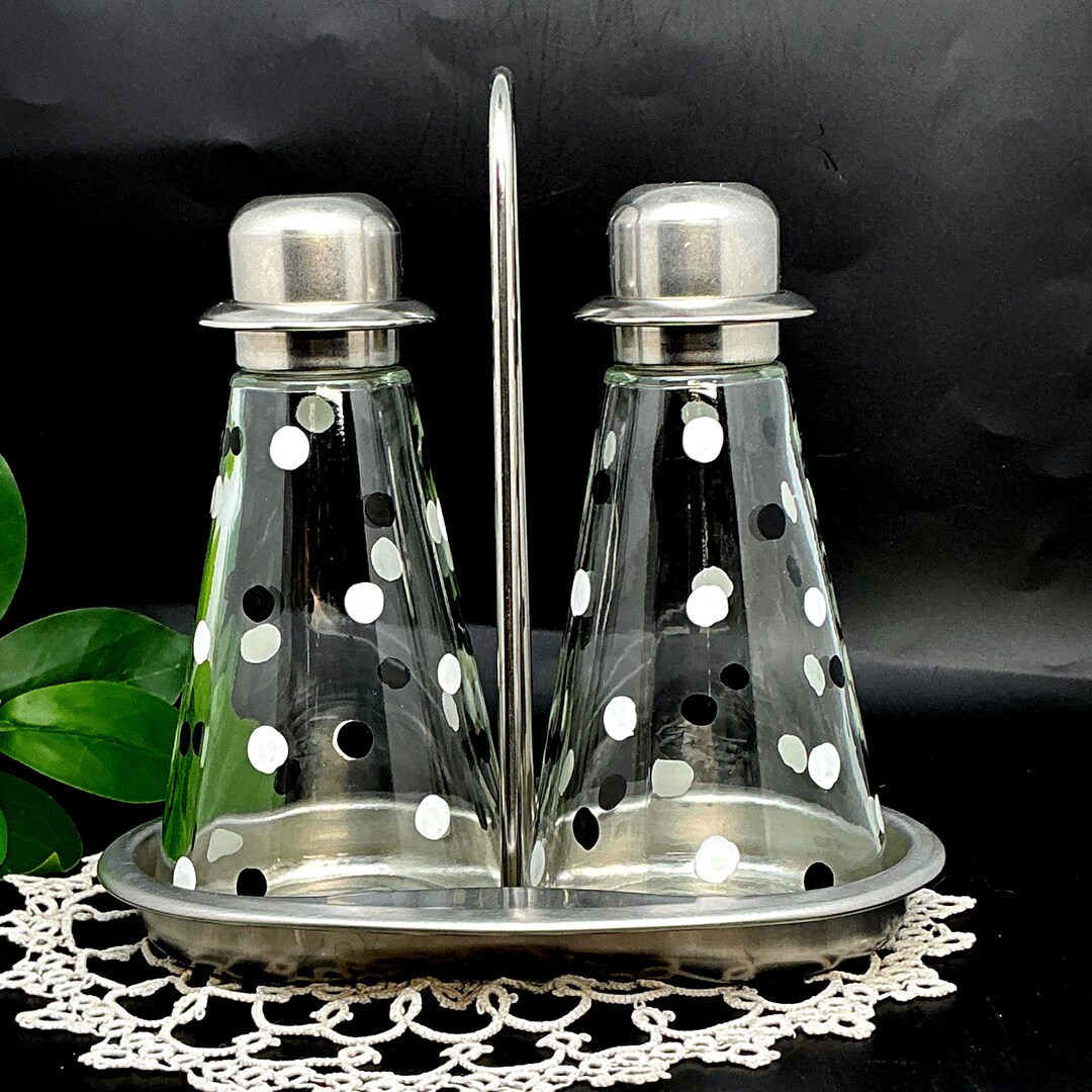 Vintage IKEA Polka Dot Cruet Set, Stainless Steel Caddy, Taiwan - Etsy