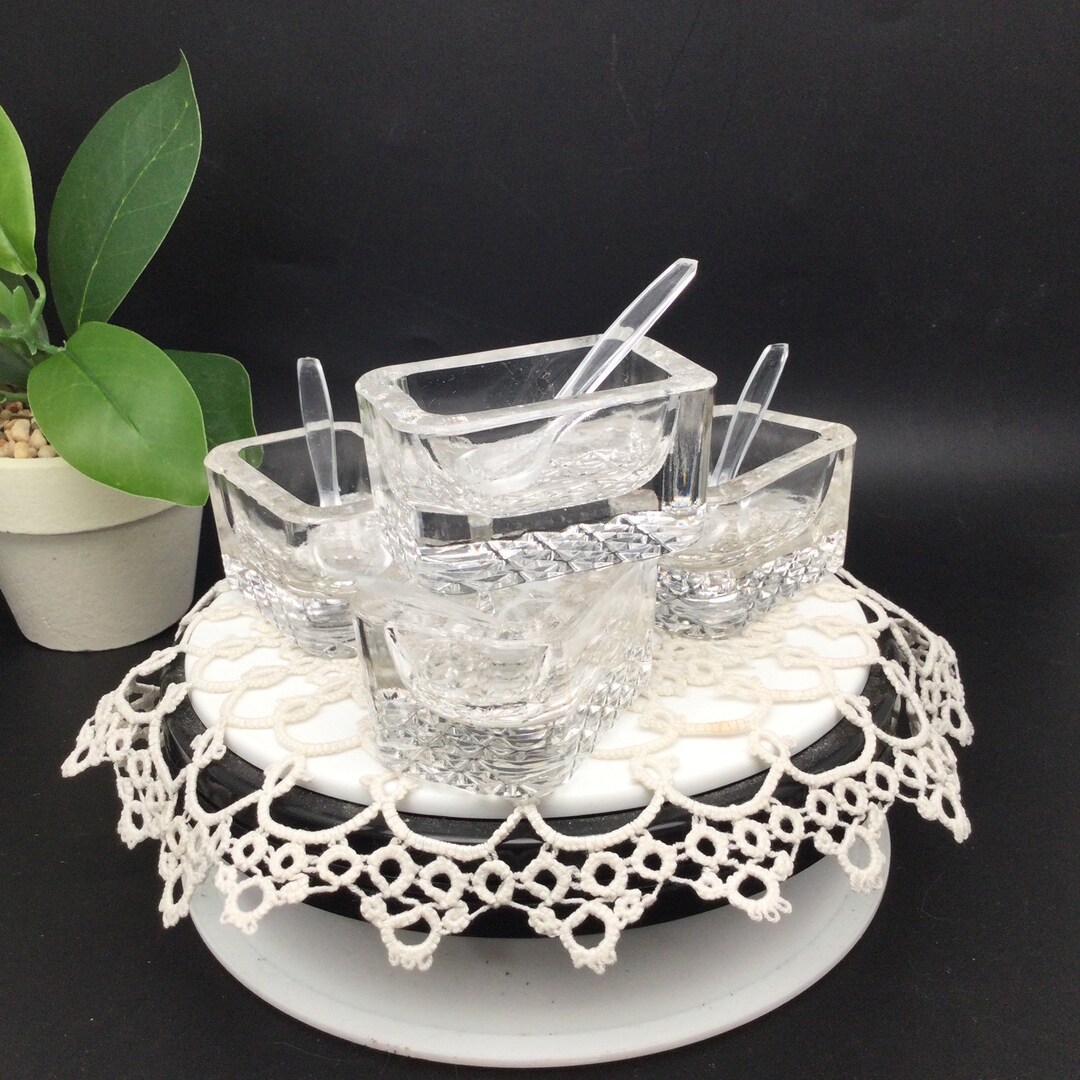 Vintage Rectangular Crystal Glass Open Salt Dip/salt Cellar Pattern ...