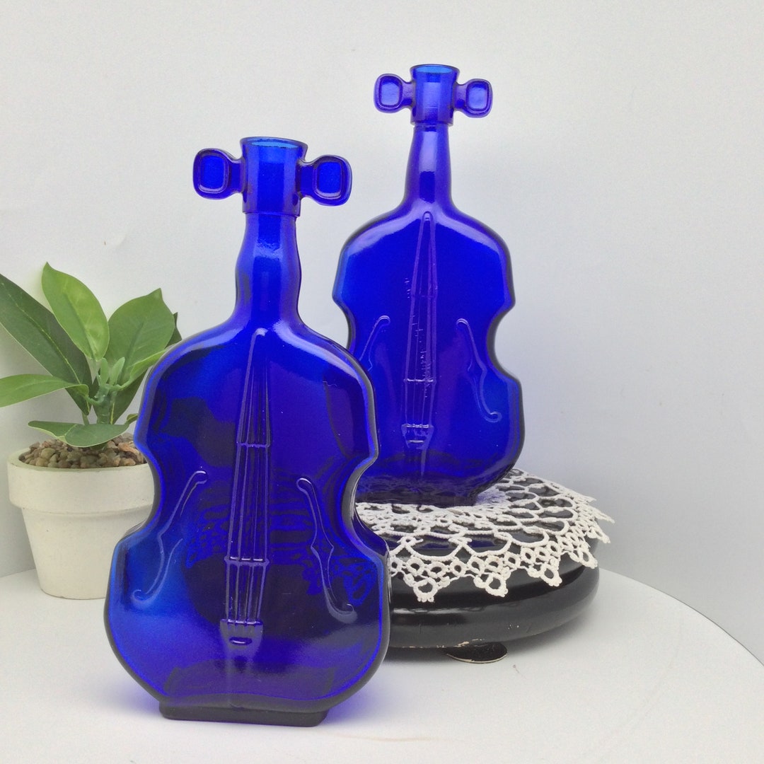 Pair of Vintage 8inch Cobalt Blue Glass Cello Violin Fiddle Shaped ...