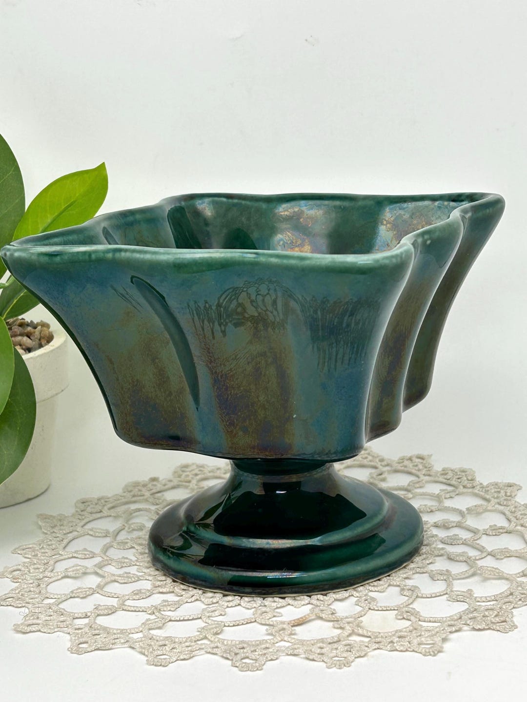 Vintage Hull Regal Pottery Indoor Planter on Pedestal Square Ruffle ...