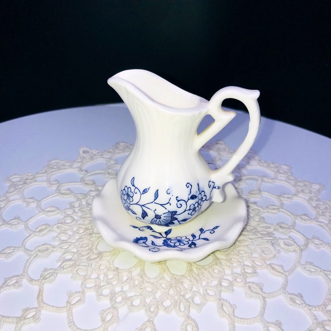 Vintage Miniature Ceramic Pitcher With Under Plate/bowl White - Etsy