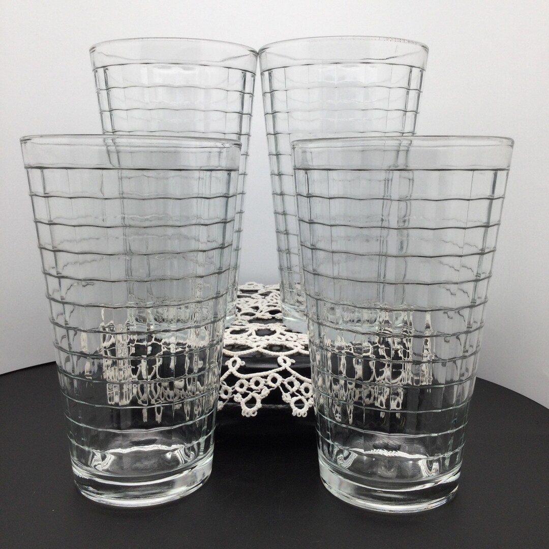 Set of 4 Crystal Clear Drinking Glasses Tumbler Square Block Scotch ...
