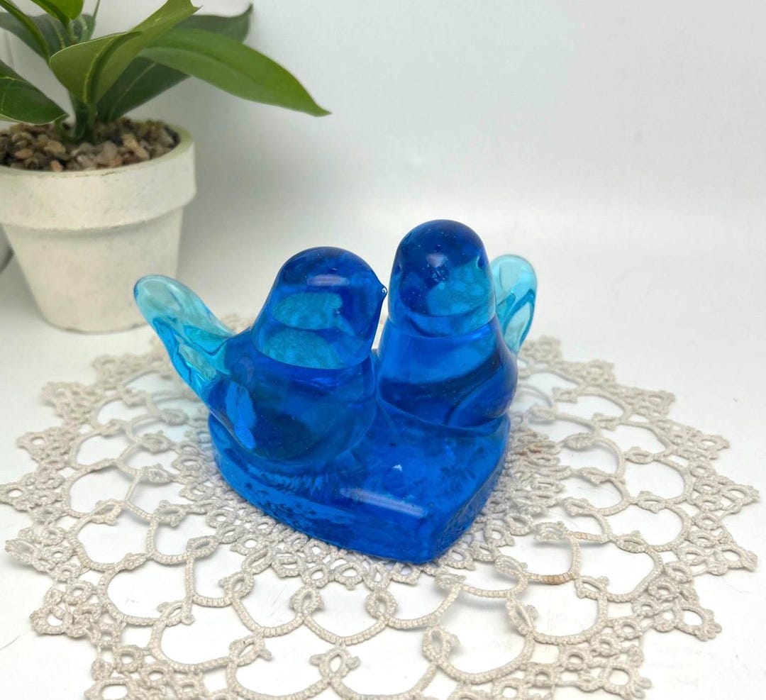 Vintage Art Glass Hand Blown Artist Leo Ward Signed Pair of “blue Birds ...