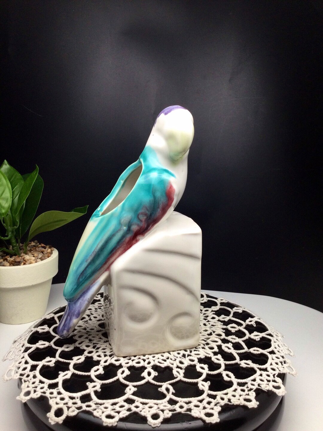 Vintage Ceramic Planter,teal, Blue, Ox Blood Red Perched Cockatiel ...