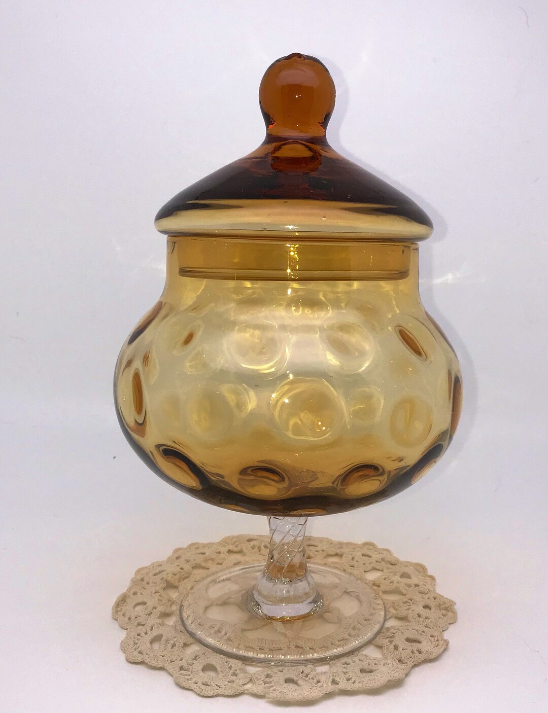 Vintage MCM Honey Amber Glass Compote, Lidded Candy Dish - Etsy