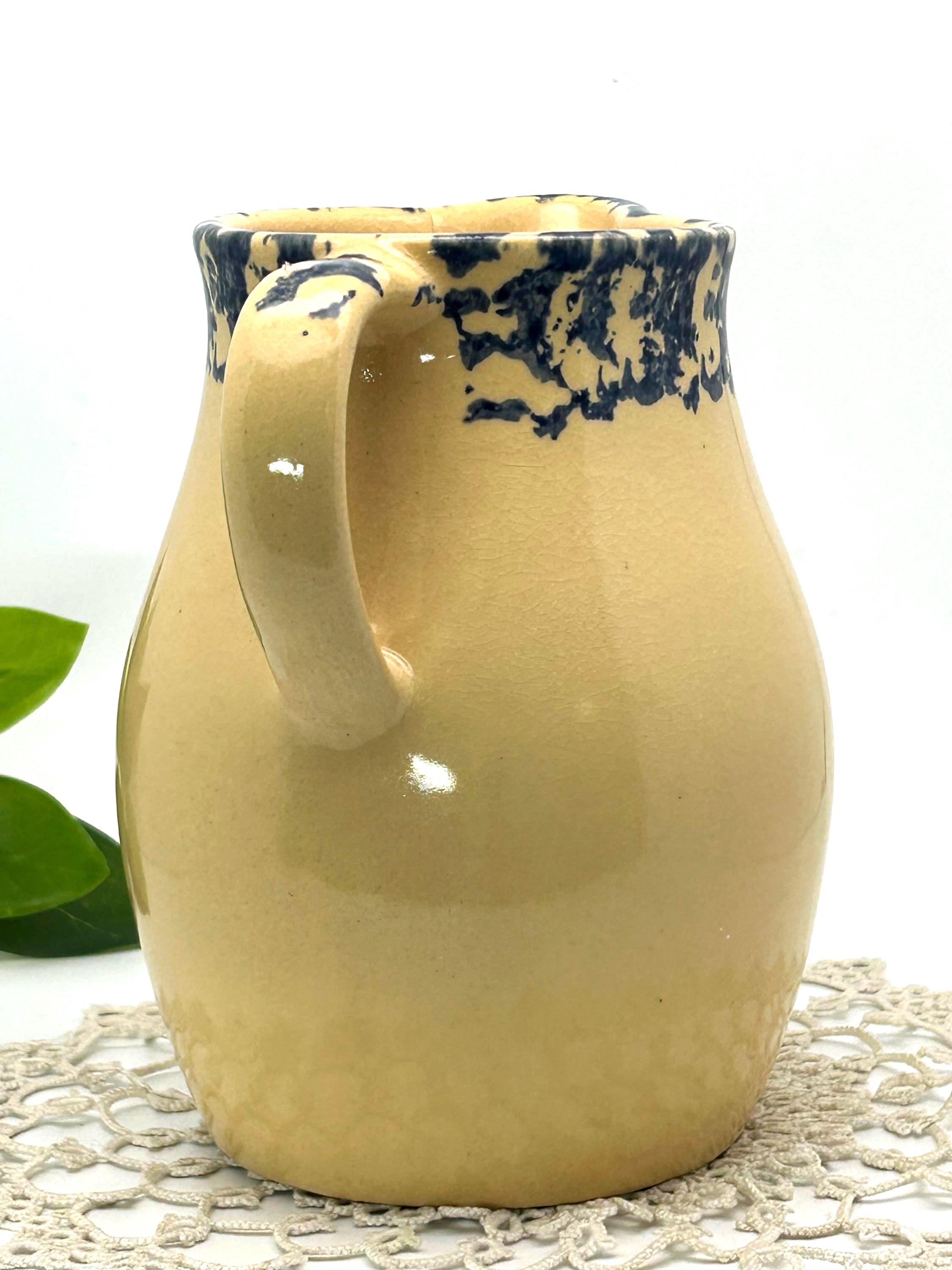 Vintage Robinson Ransbottom Stoneware Pitcher, Blue Sponge Painted ...
