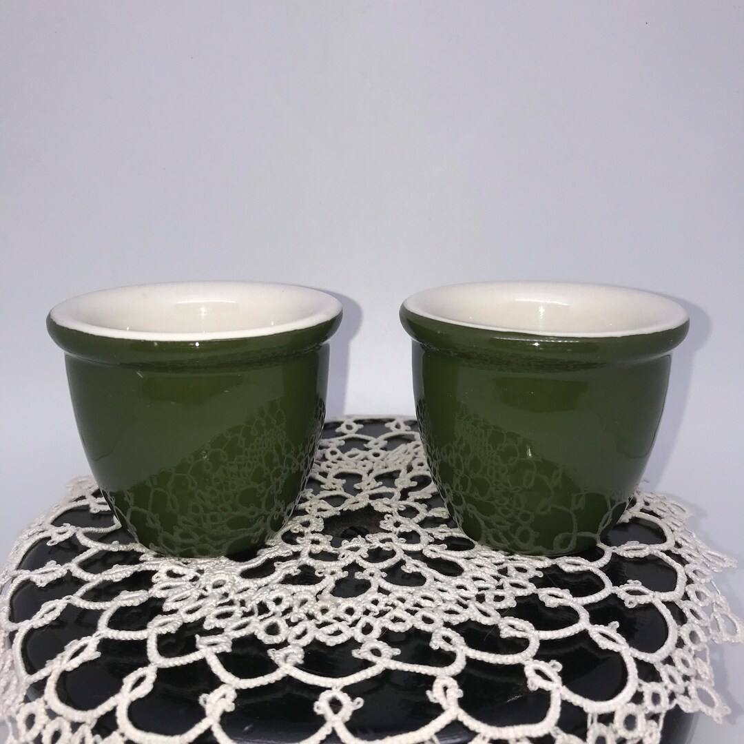 Set of 2 Vintage HALL Pottery Green Custard Ramekin Dessert Cups #351 ...