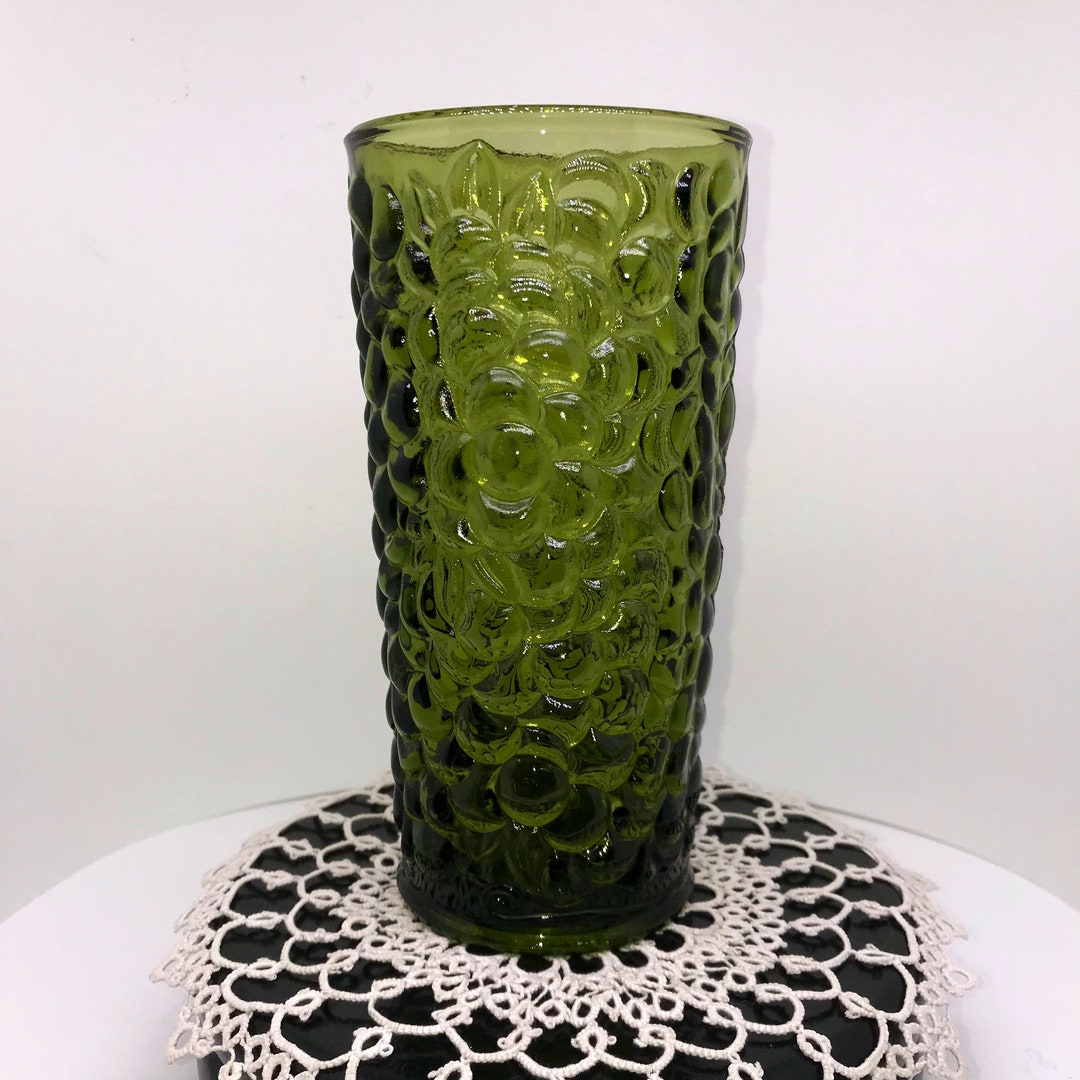 Vintage Thick Heavy Glass Flower Vase, Embossed Grape Vine Cluster With ...