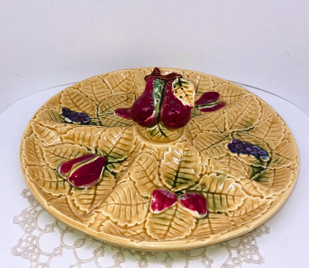 Vintage Ceramic Majolica Hand Painted Appetizer/hors D’oeuvres Divided ...
