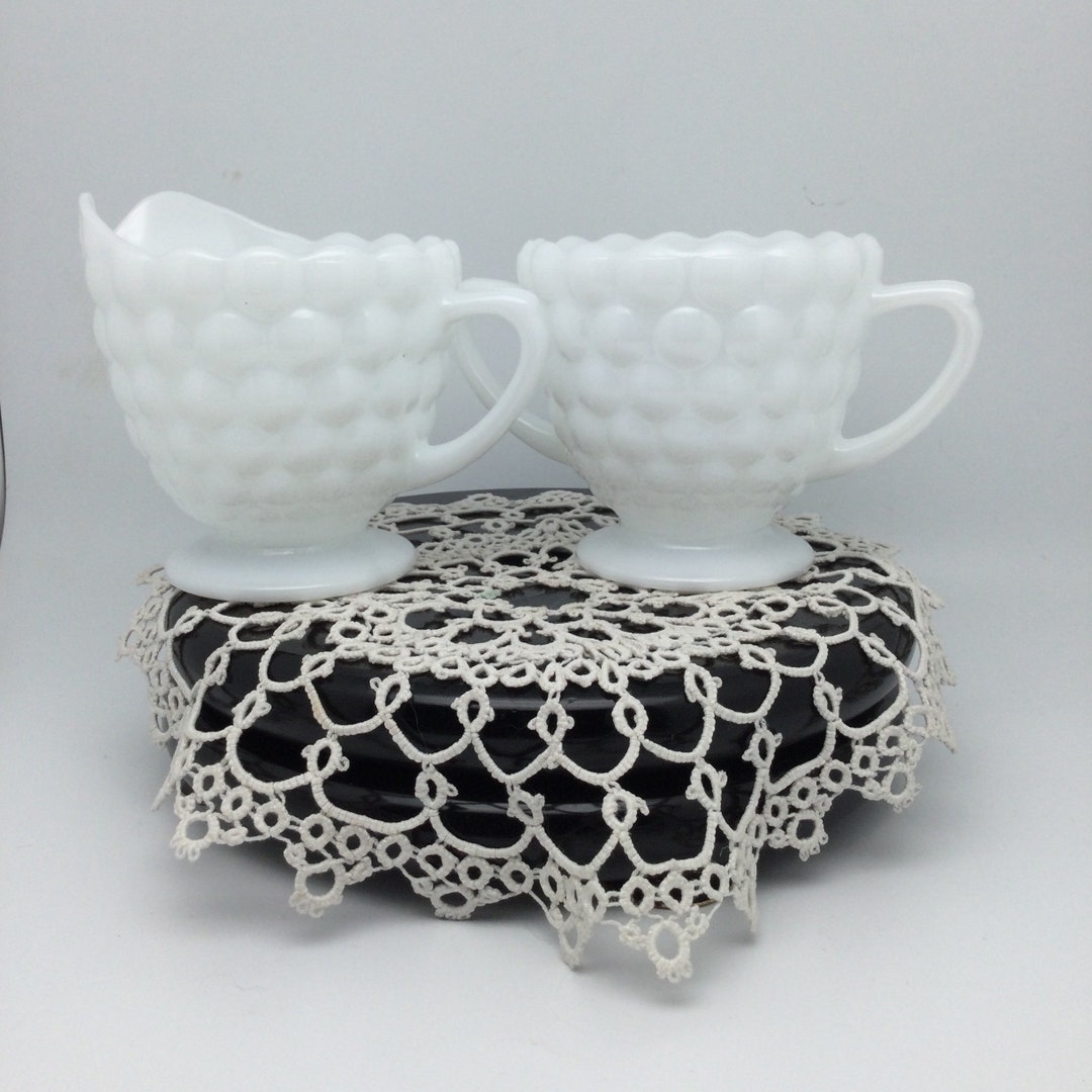 Vintage Anchor Hocking Bubble Pattern White Milk Glass Open Creamer and ...