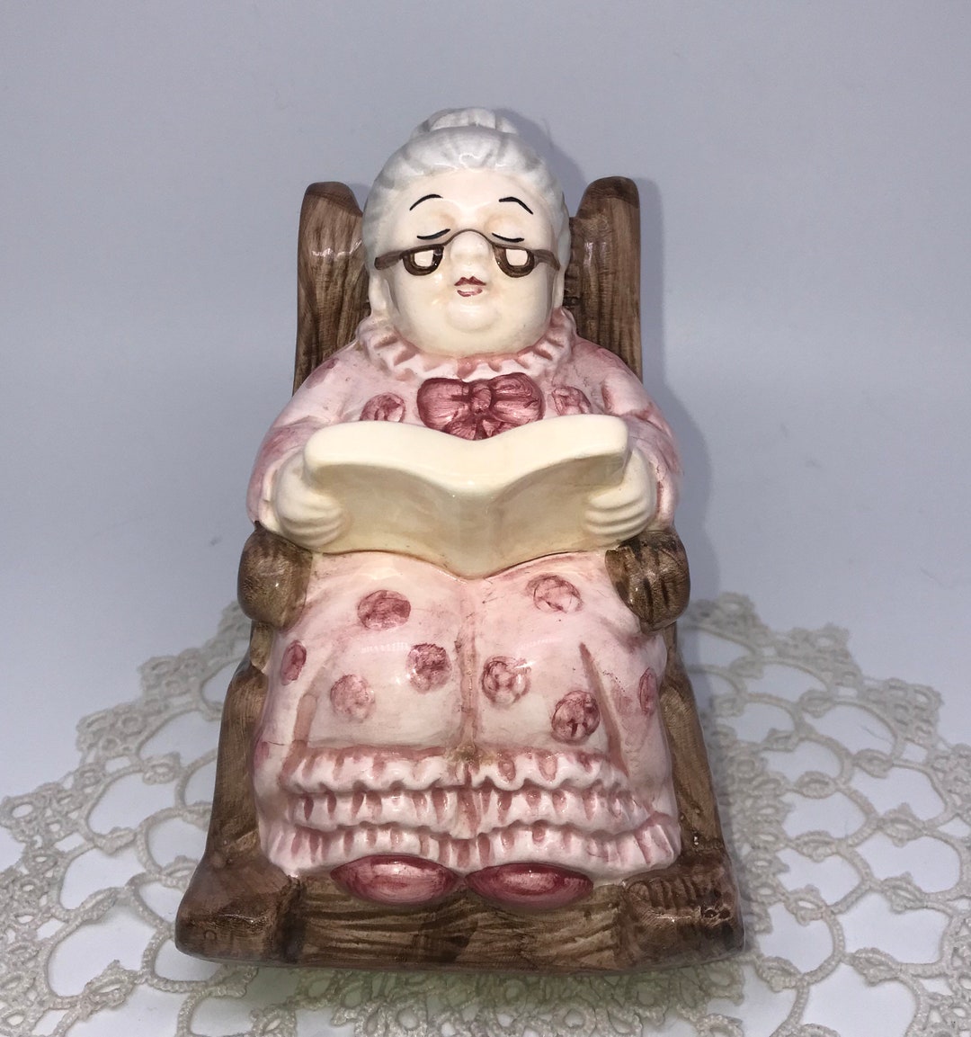 Vintage Ceramic Hand-painted Animated Rocking Grandma Figure Sitting in ...