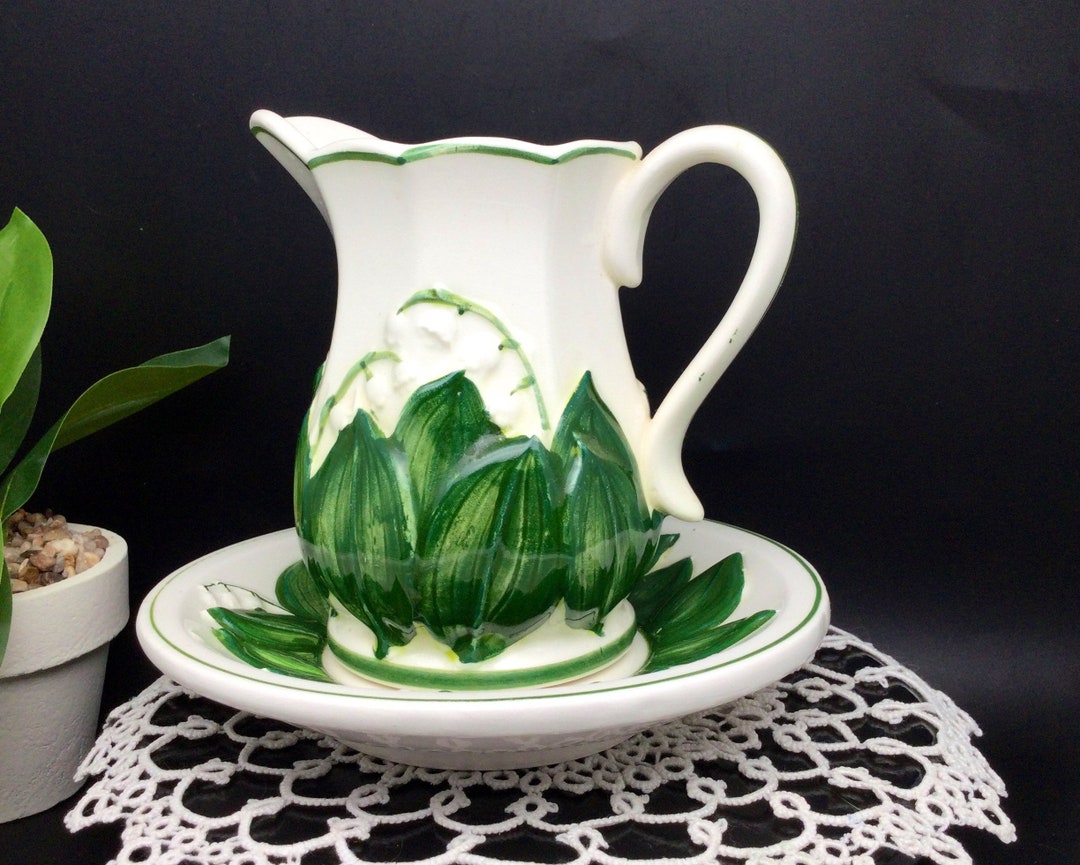 Vintage INARCO Ceramic Hand Painted Small Pitcher and Under Dish Lily ...