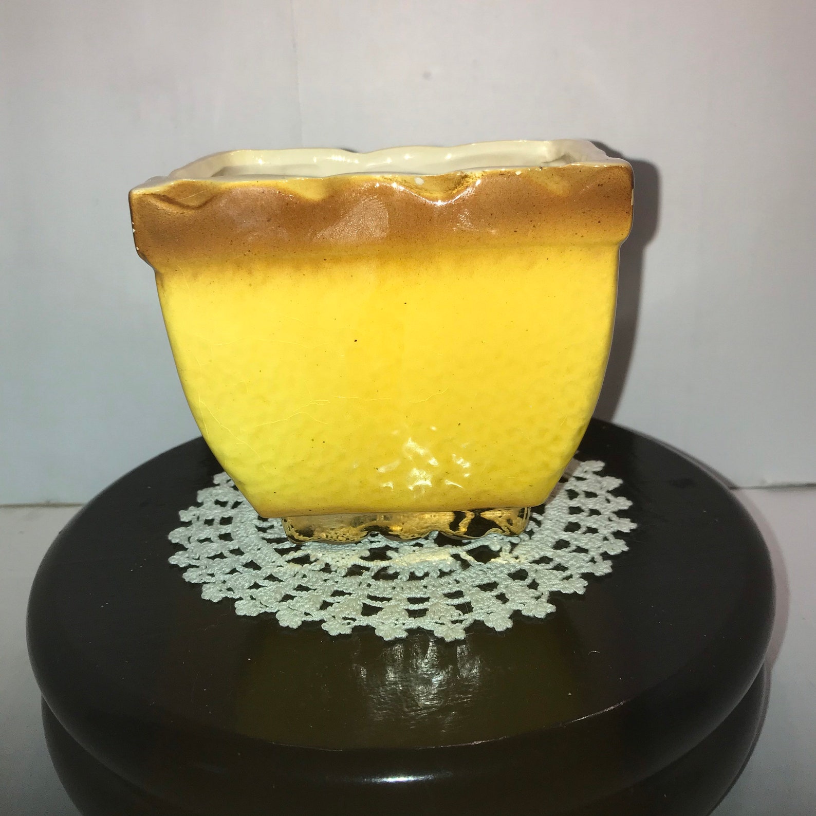 Vintage Ceramic Pottery Shafer 23K Gold Guaranteed Harvest Yellow Brown ...