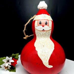 Vintage Hand Painted Jolly Red Santa Clause Father Christmas Gourd ...