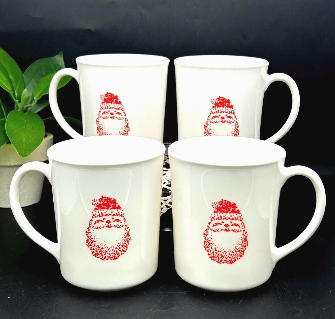 Vintage Corningware Christmas Mugs, Santa Claus Red Enamel Decor, USA ...