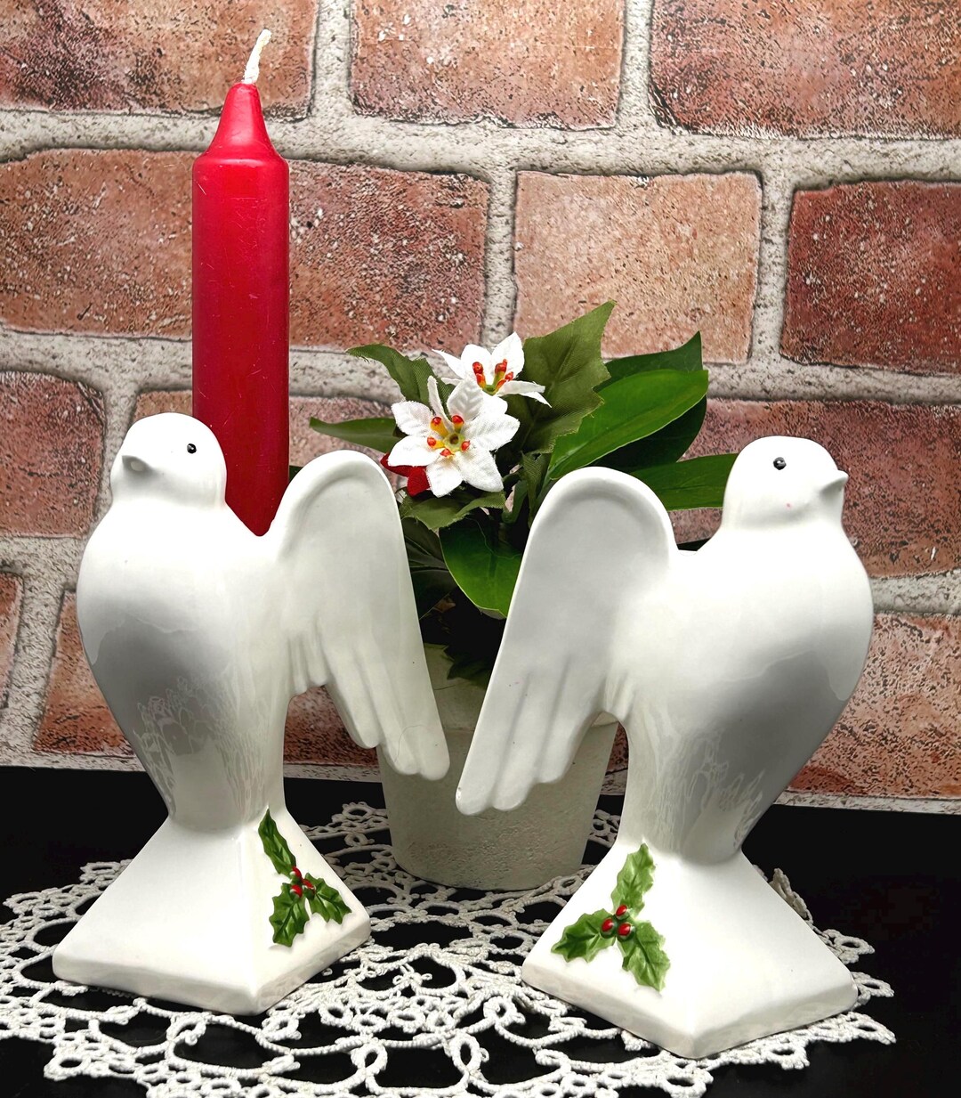 Vintage Pair of Lefton China Ceramic Dove Candle Holders Christmas ...