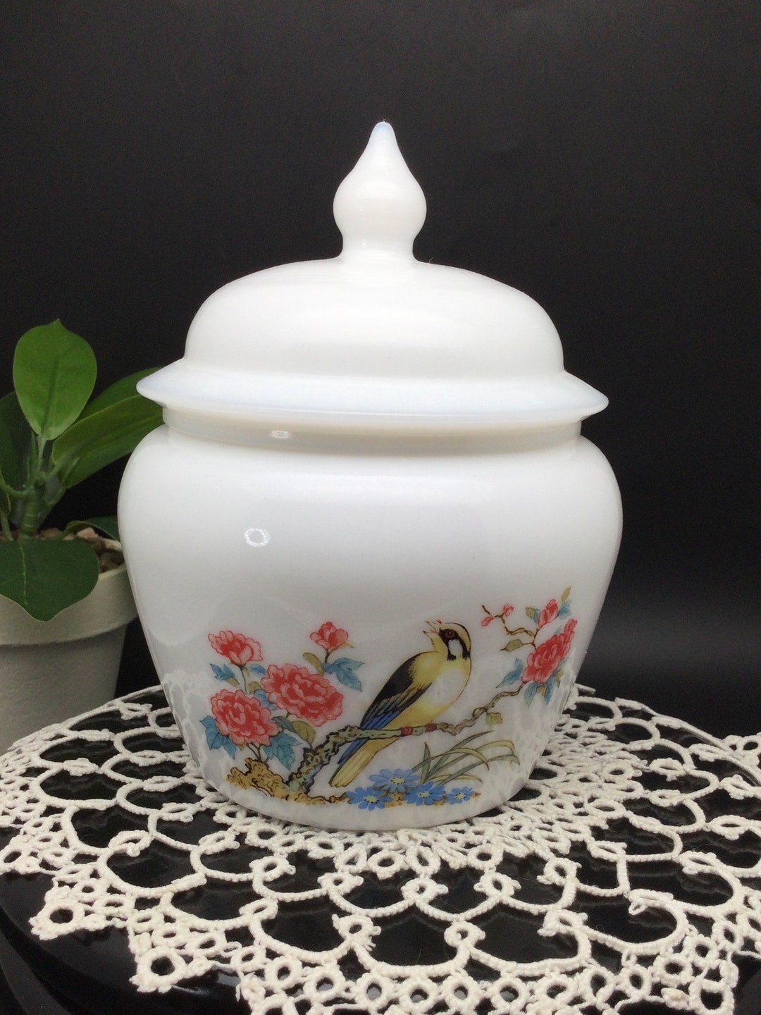 Vintage Avon Milk Glass Ginger Jar With Bird - Etsy