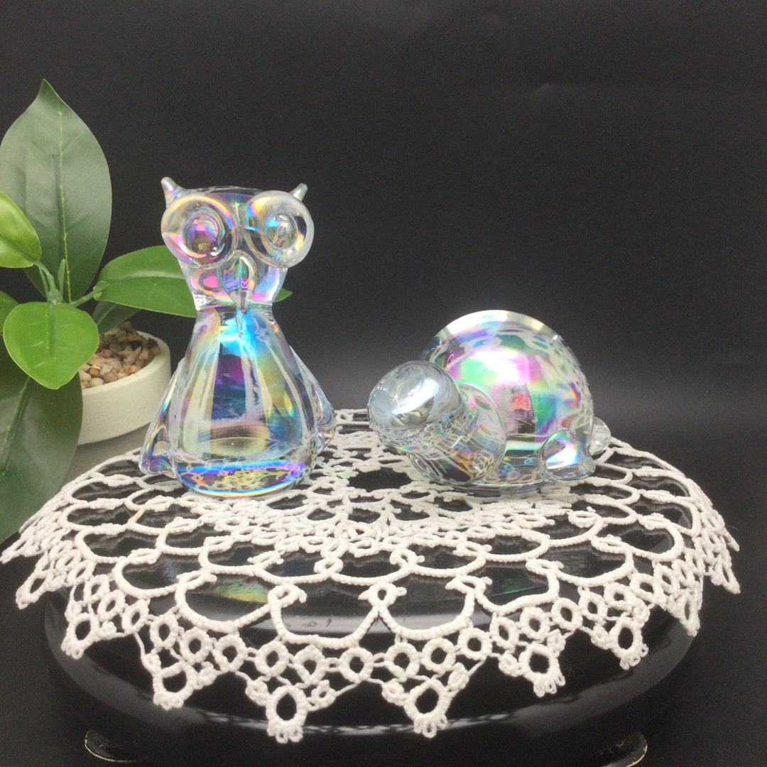 Pair of Simpson Glass Holographic Art Glass Clear Iridescent - Etsy