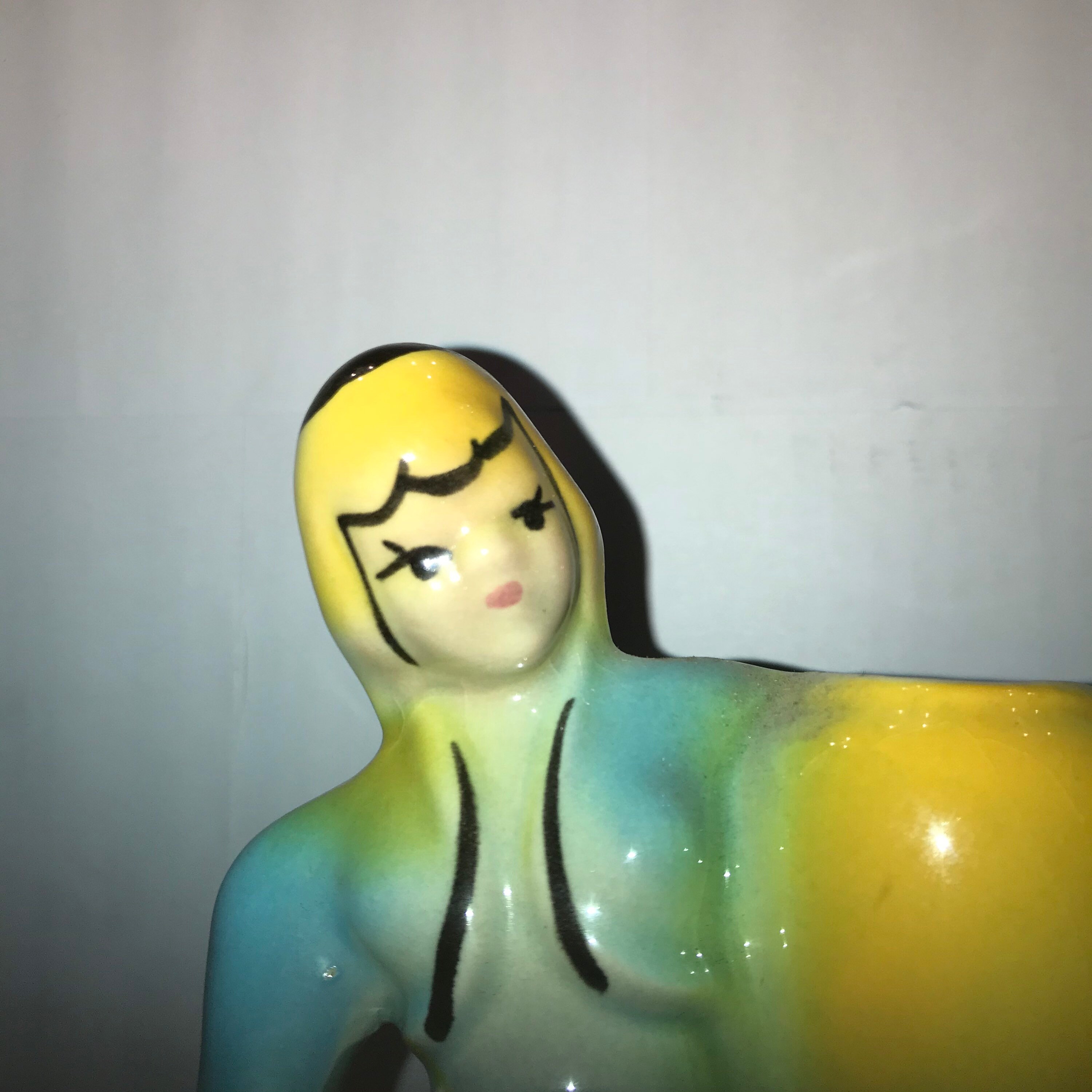 Vintage Royal Copley Pottery Girl Figurine Dressed Teal | Etsy