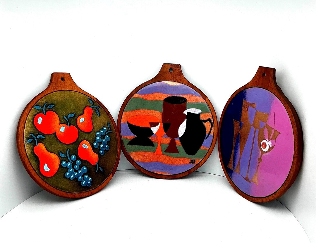 Vintage Hand Painted Tile Trivets, Fruit & Drink Designs, Set of 3 - Etsy