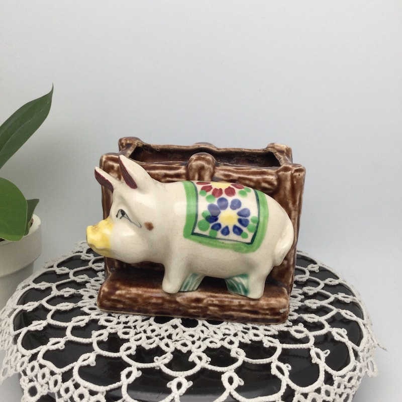 Painted Ceramic Pig Planter - Etsy