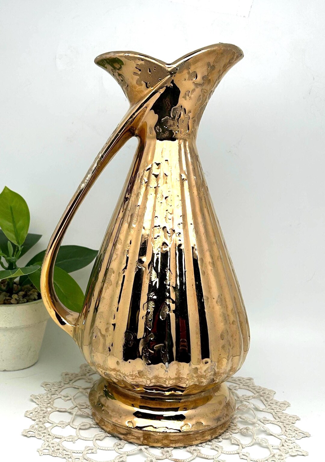 Vintage MCM Savoy Ceramic Weeping 24kt Gold Gilt Pitcher, USA, - Etsy