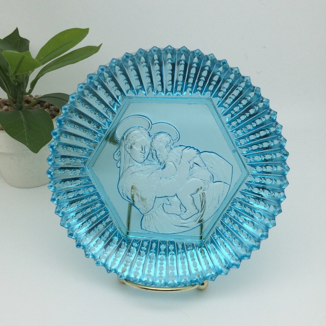 Vintage 6inch Blue Glass Sawtooth Edge Decorative Plate Impressed ...