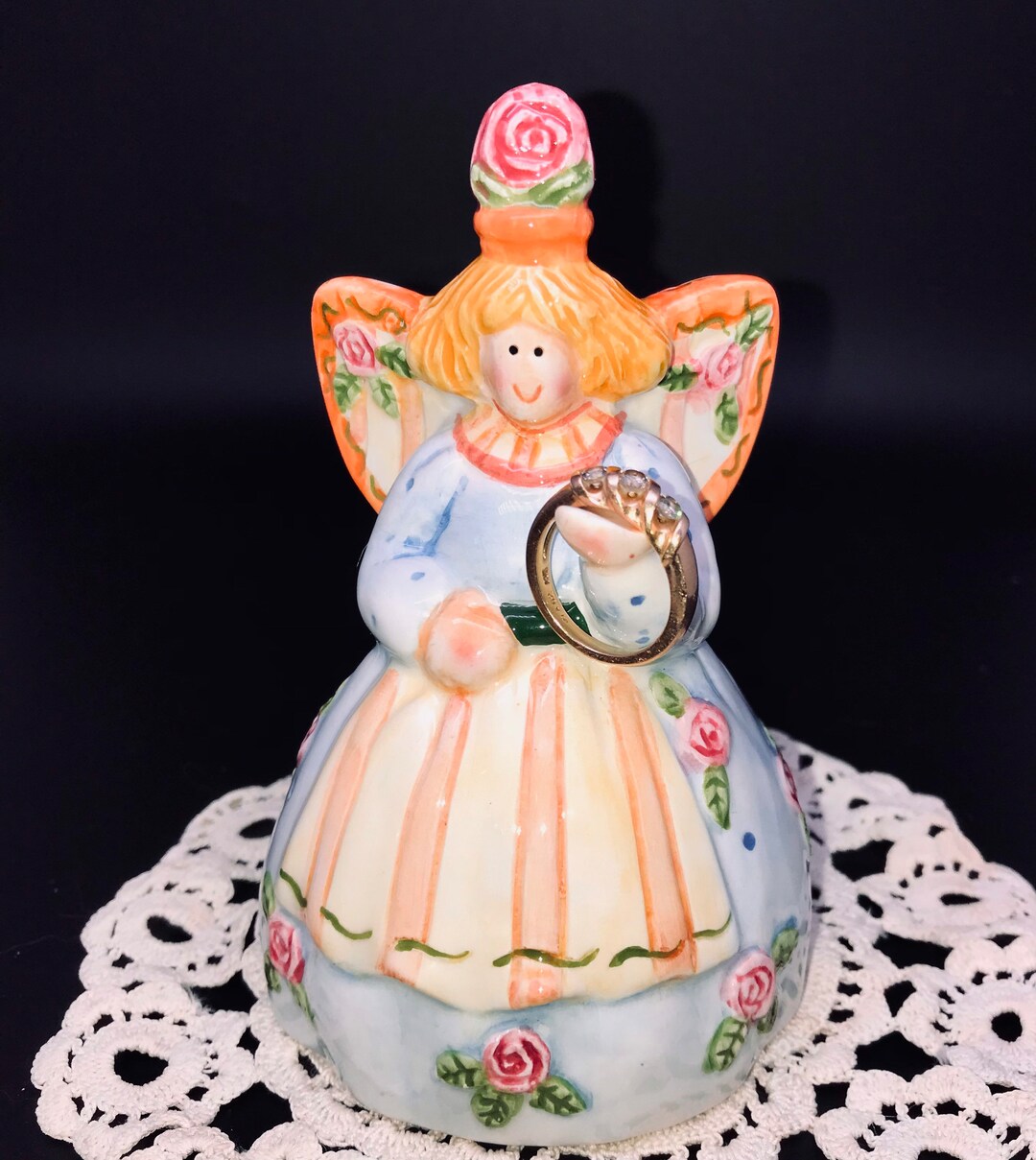 Vintage Hand Painted Ceramic Angel Ring Holder, Debra Jordan Bryan ...