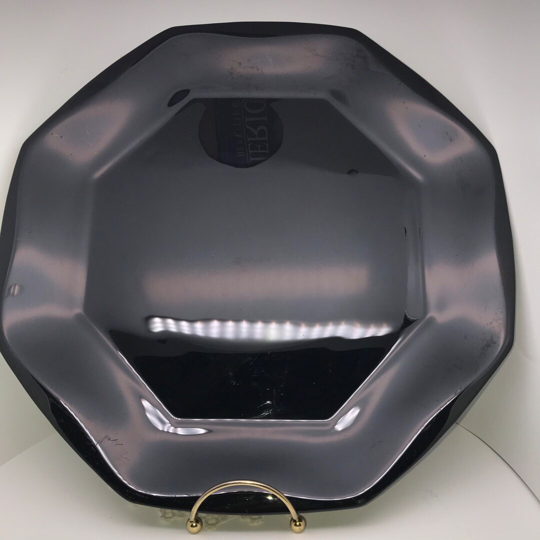 Vintage Arcoroc Octime Octagon Black Glass Large Serving Dish ...