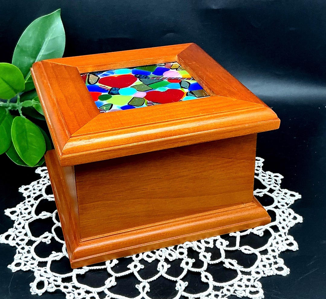 Dichroic Glass Tile Wooden Keepsake Box With Red Hearts - Etsy