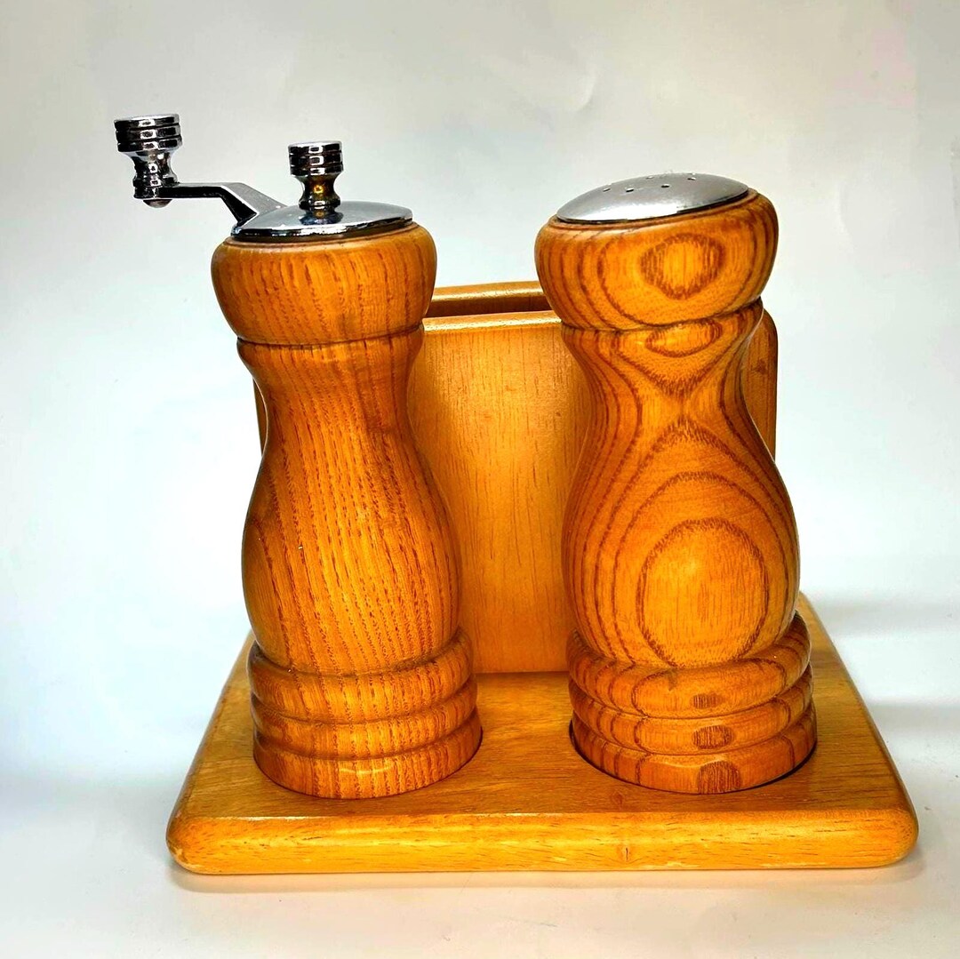Vintage Three Piece Wooden Turned Olde Thompson Salt Shaker and Pepper ...
