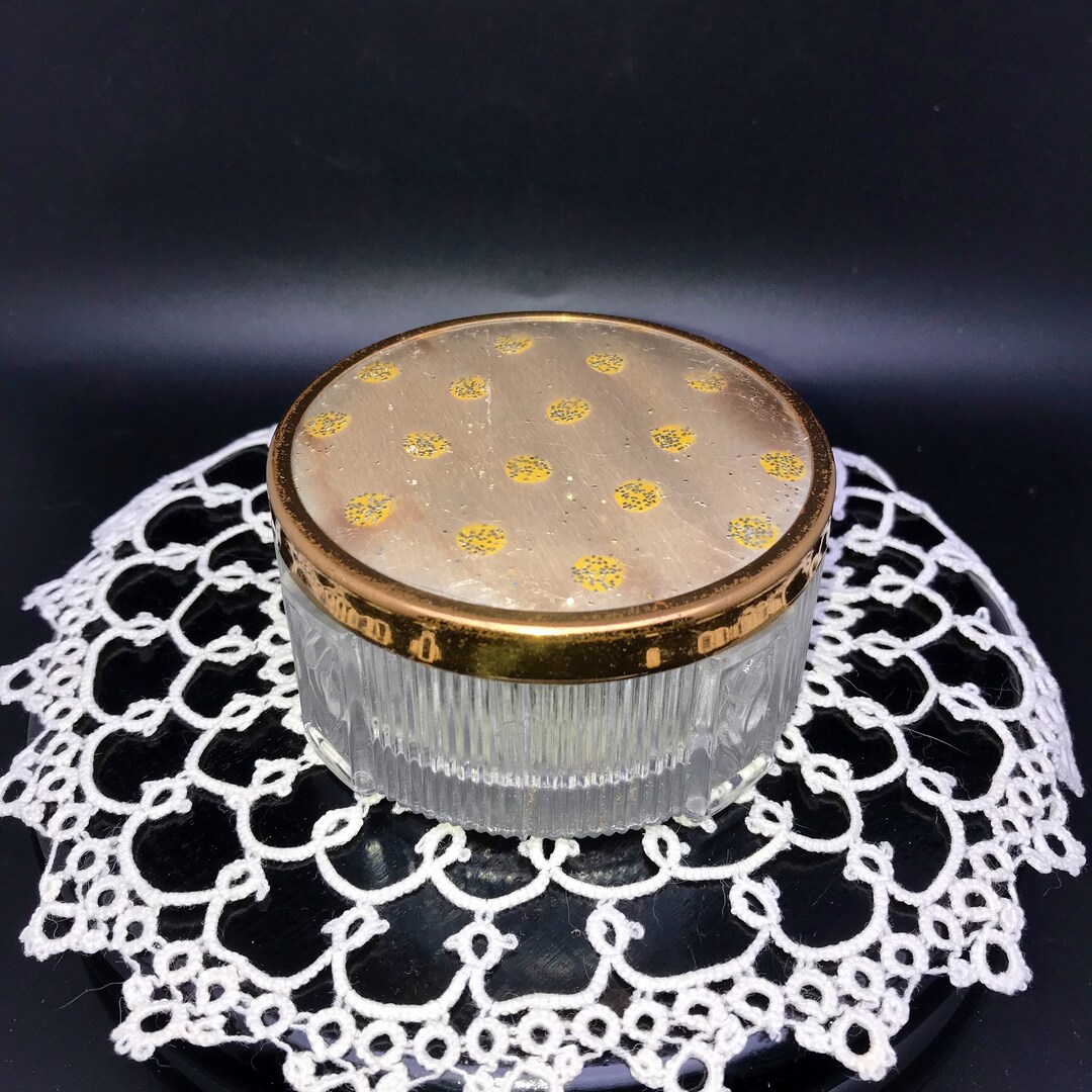 Vintage Face Powder Glass Vanity Powder Makeup Jar With Embossed Tulip ...