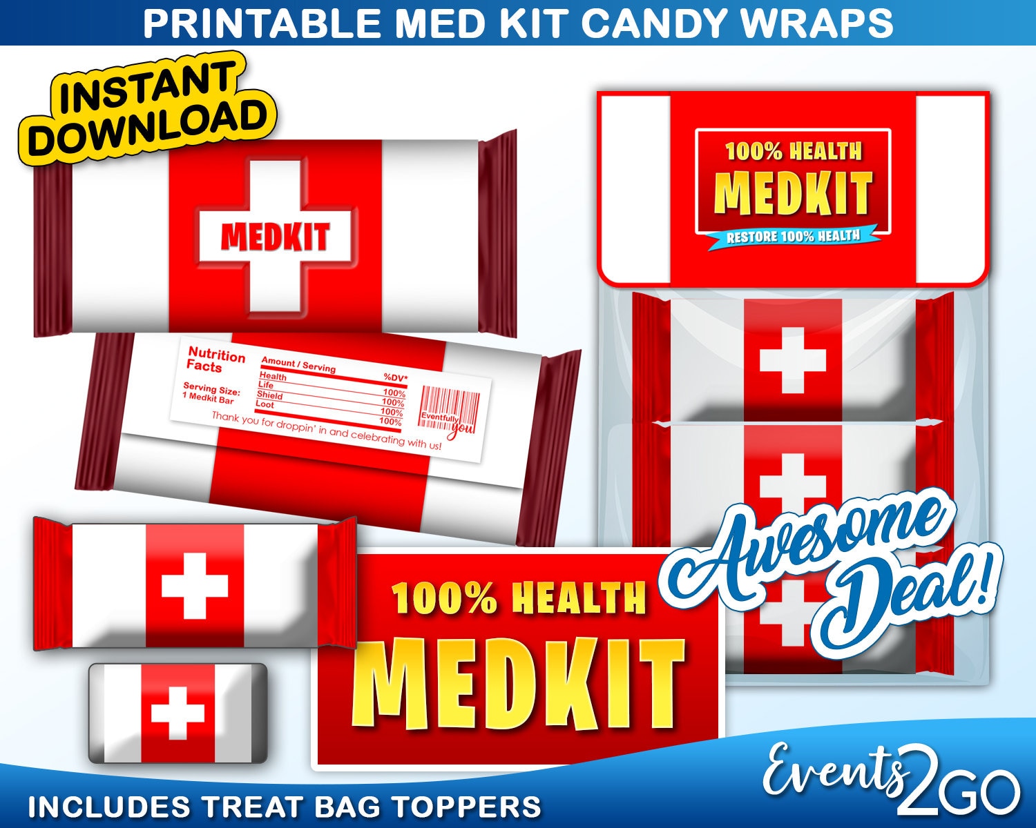 Gamer Med Kit Candy Bar Wrapper Labels, Treat Bag Party Favors ...