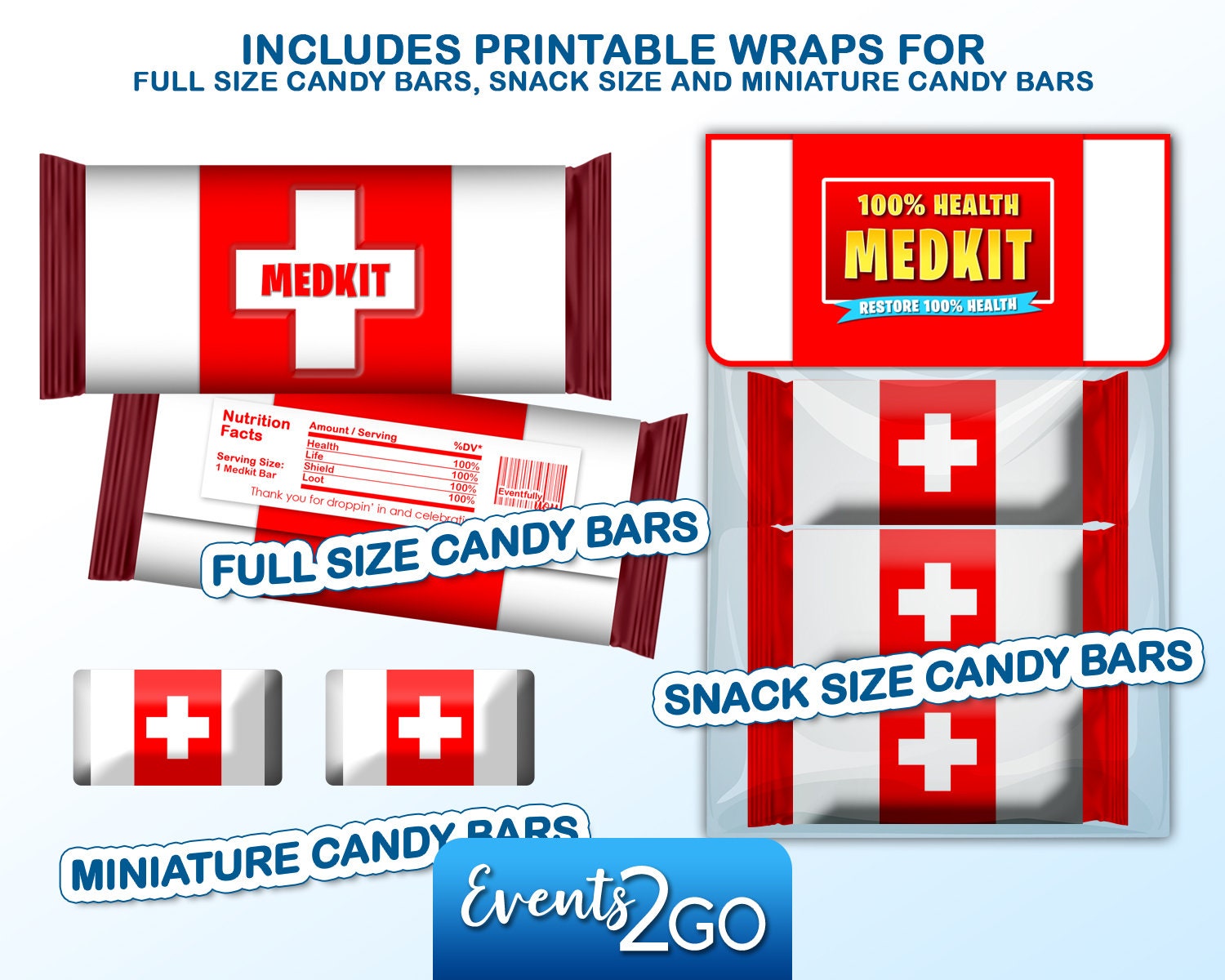Gamer Med Kit Candy Bar Wrapper Labels, Treat Bag Party Favors ...