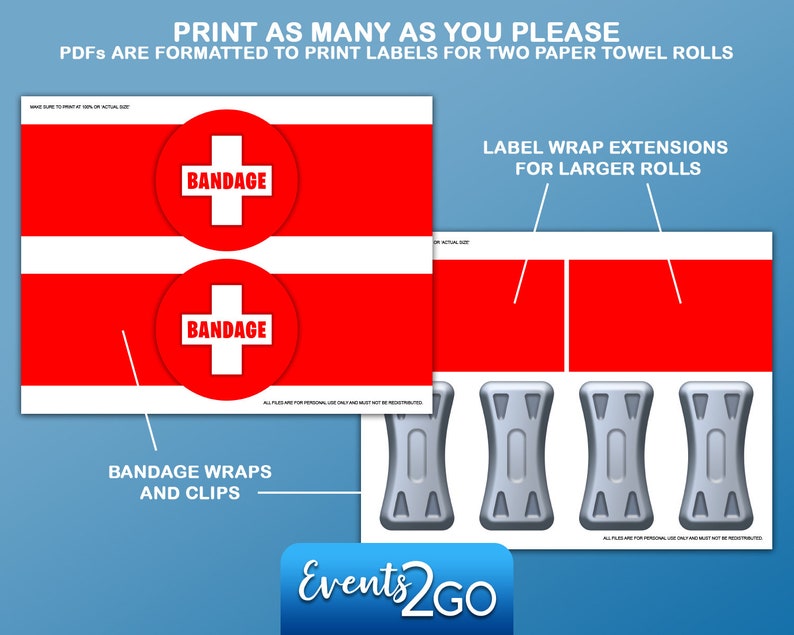 Gamer Bandage Med Kit Paper Towel Wrap Labels, Party Decoration Game ...