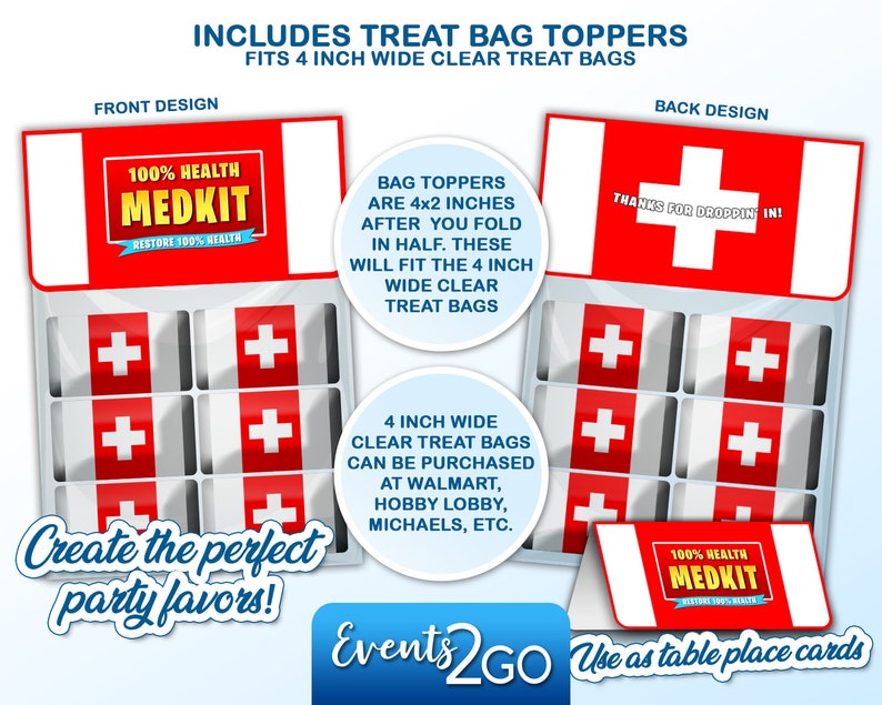 Gamer Med Kit Candy Bar Wrapper Labels, Treat Bag Party Favors ...