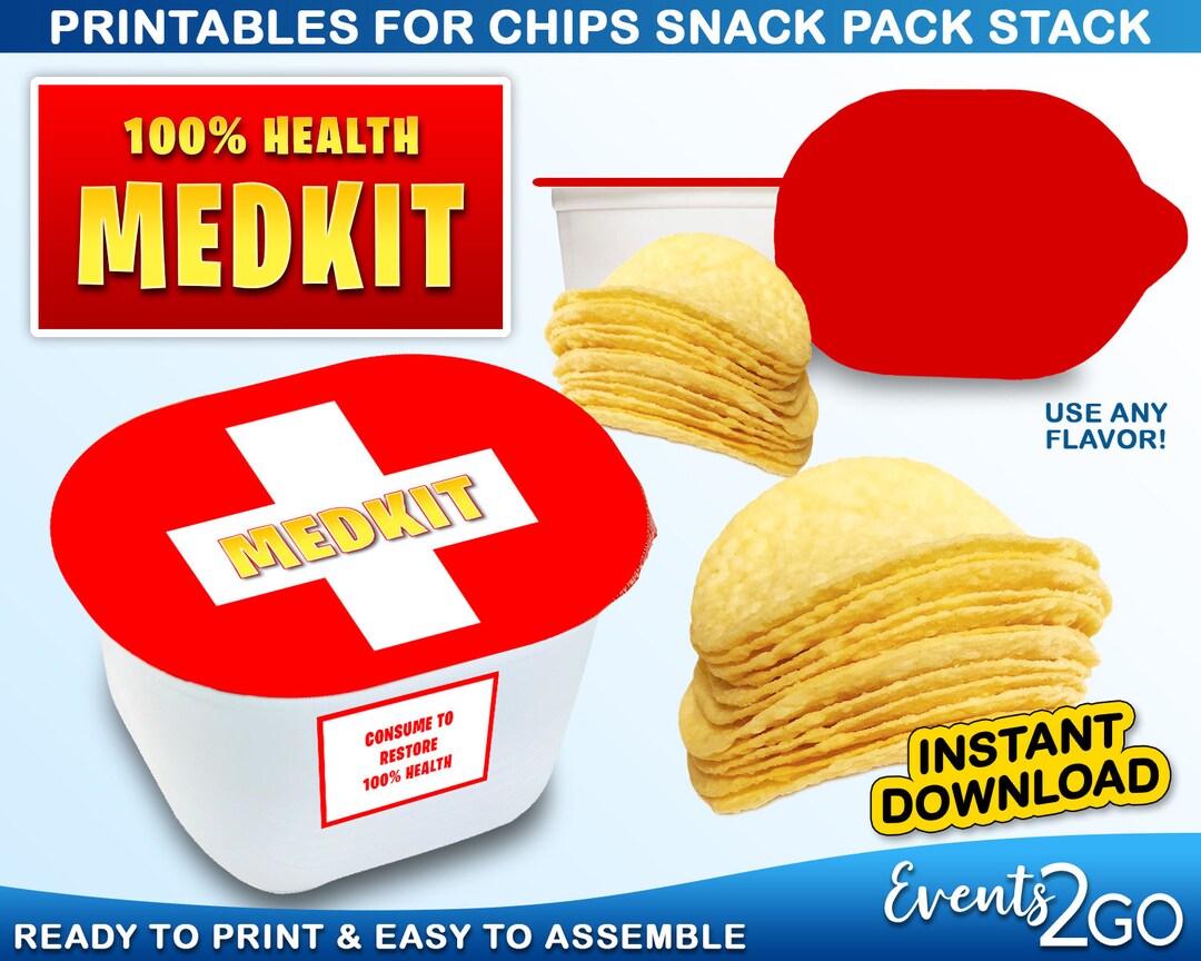 Gamer Med Kit Chips 0.67 Oz Snack Stack Labels & Wrap, Party Favors ...