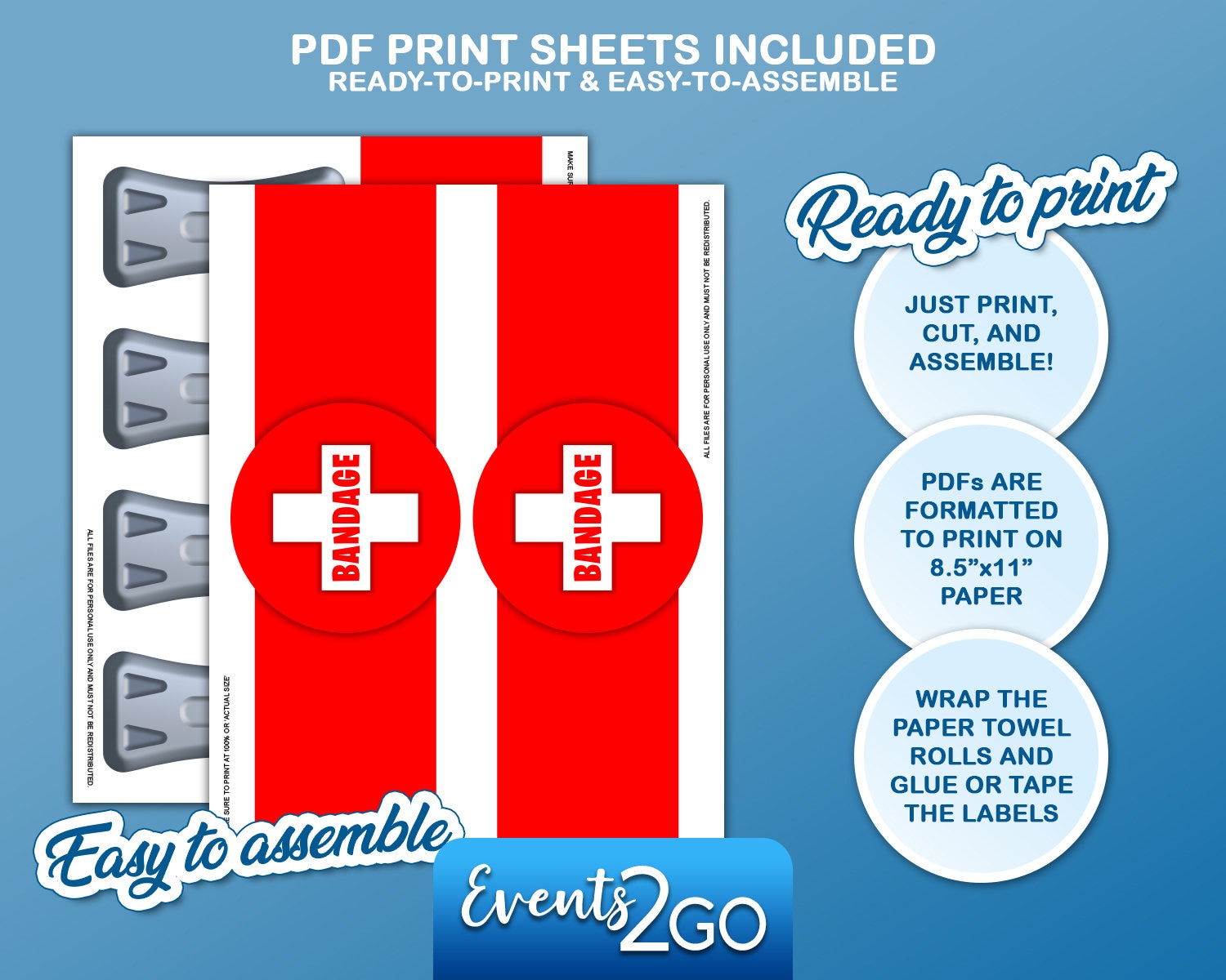 Gamer Bandage Med Kit Paper Towel Wrap Labels, Party Decoration Game ...