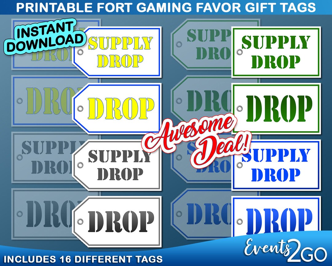 Gamer Supply Drop Party Favor Gift Tags, Battle Military Birthday Party ...