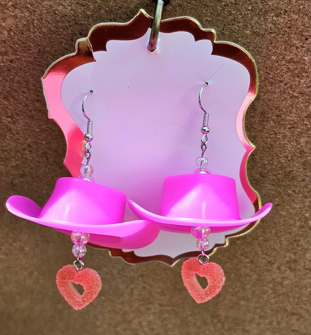 Hot Pink Cowboy Hats With "candy" Hearts, Earings - Etsy