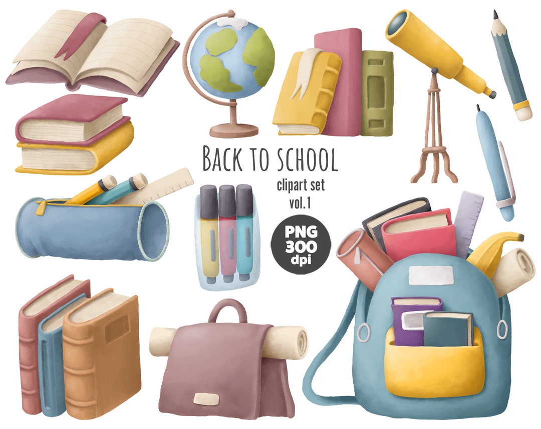 School Supplies Clipart Png Digital Download, Student Items, Back to ...