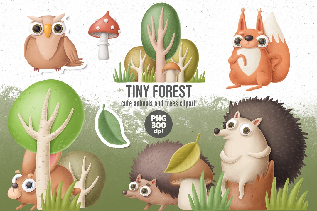 Cute Forest Animals and Trees Clipart, Woodland Friends Png, Commercial ...