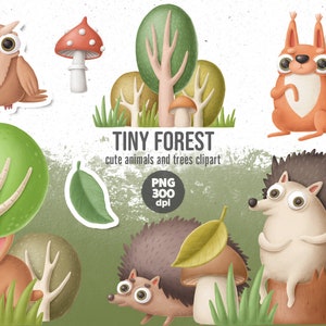 Cute Forest Animals and Trees Clipart, Woodland Friends Png, Commercial ...
