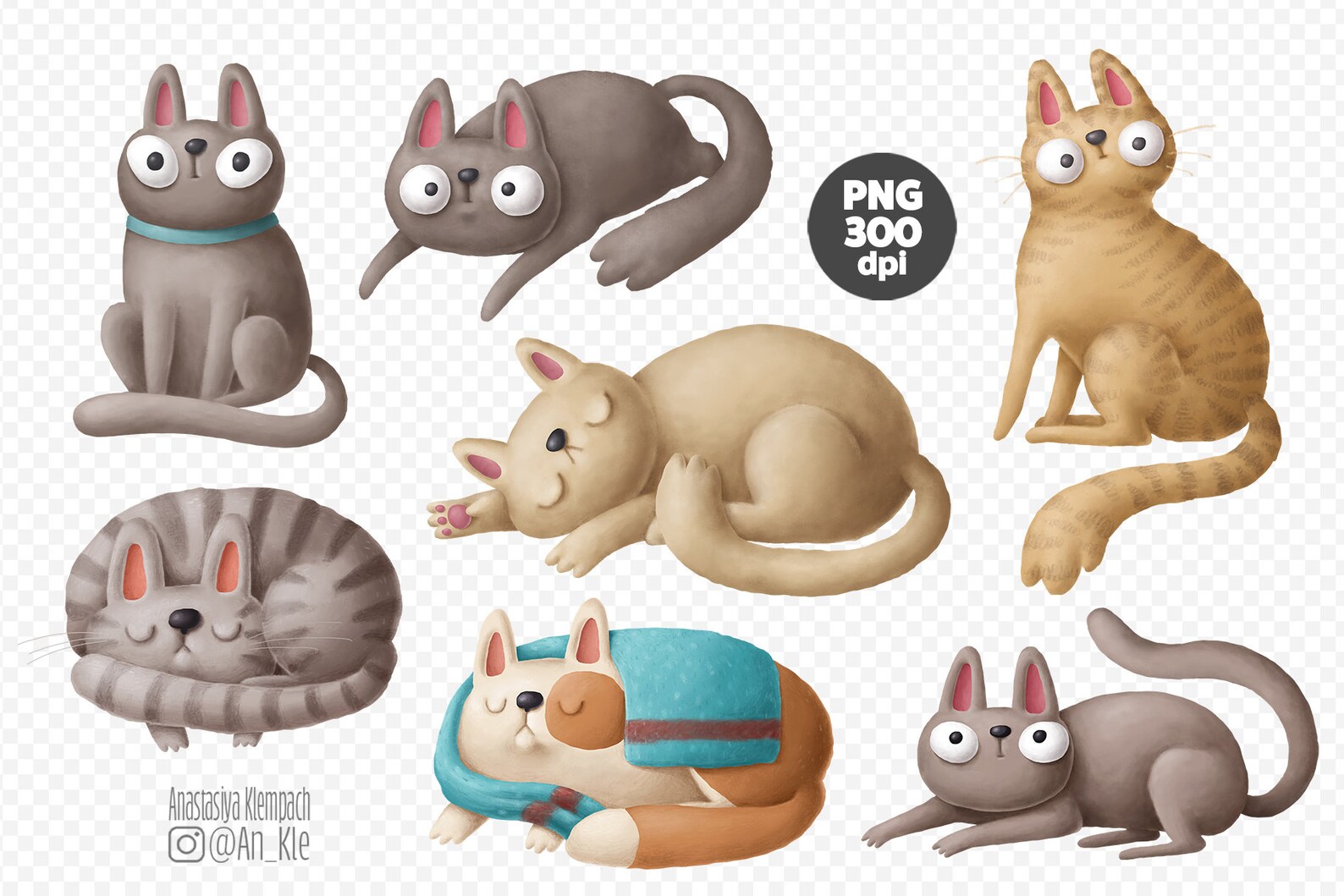 Cats Clipart Png Digital Downloadable Illustrations Cats - Etsy