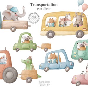 Transportation Clipart for Kids, Cute Animals Characters on Cars ...