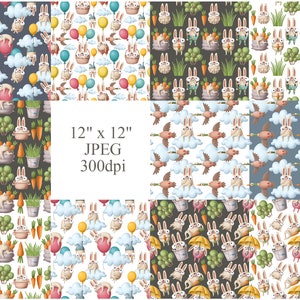 Cute Bunny Digital Paper Pack, Scrapbook Papers, Seamless Patterns ...