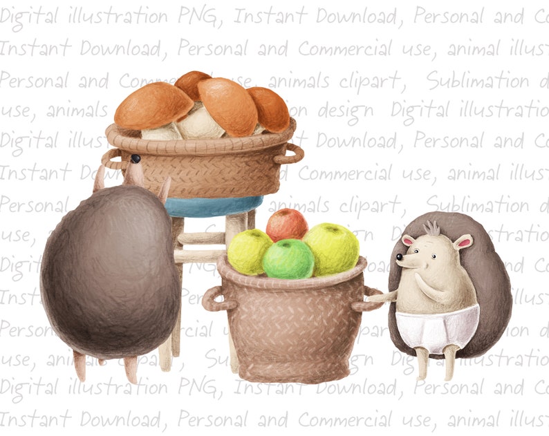 Hedgehog Family Illustrations Digital Download Hedgehog - Etsy