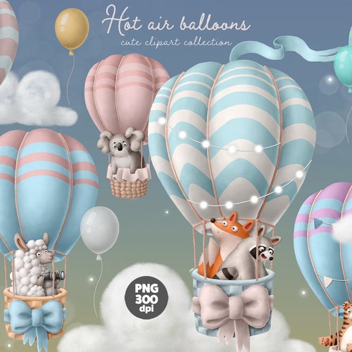Hot Air Balloon Animals Clipart Set Woodland Animals in Hot - Etsy Canada