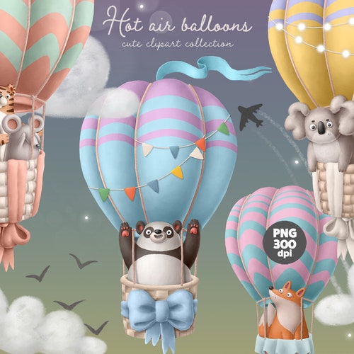 Hot Air Balloons With Animals Clipart PNG Digital Download - Etsy