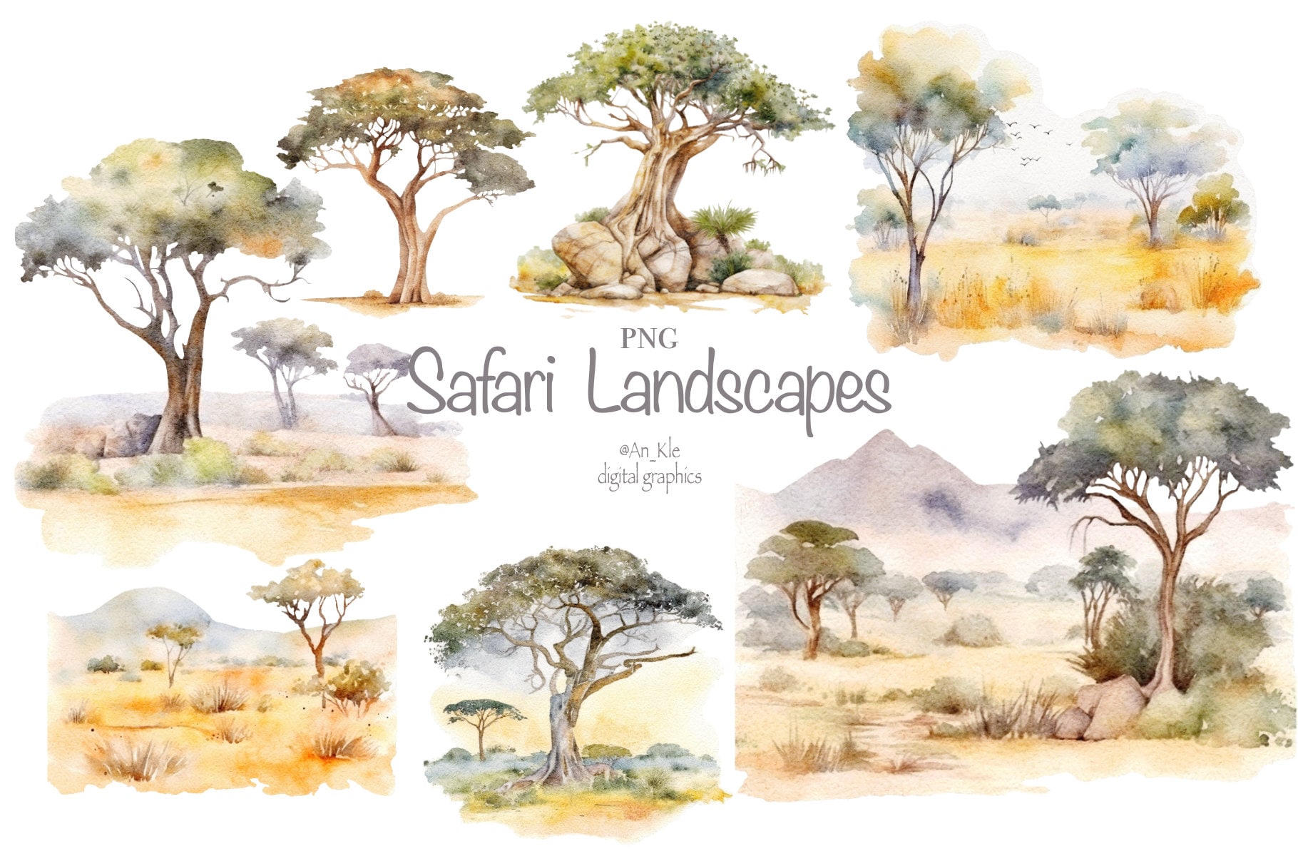Safari Backgrounds Png Digital Download Watercolour Africa - Etsy UK